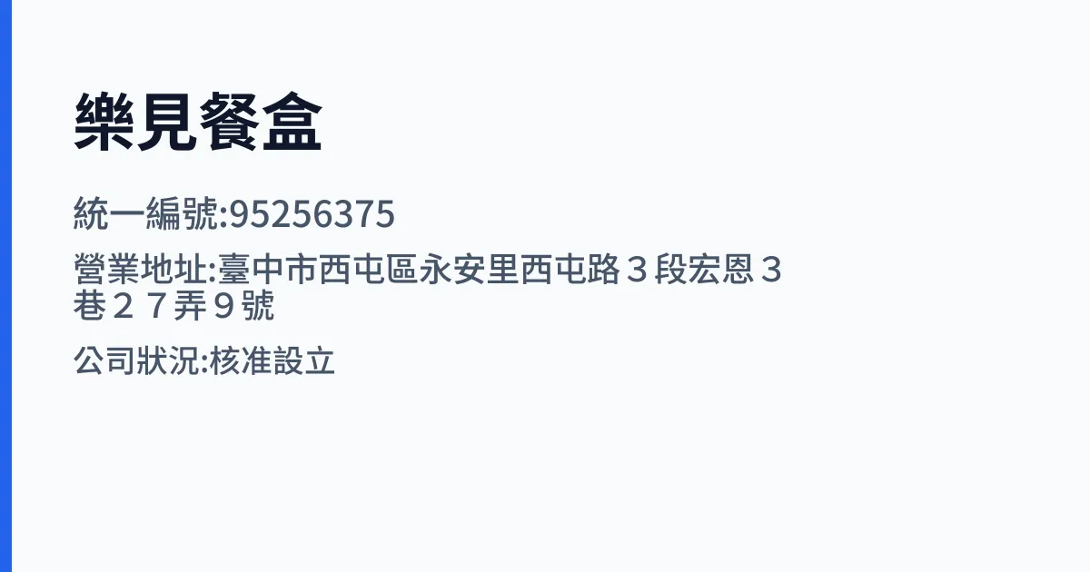 樂見餐盒 - 統編 95256375(臺中市) 公司登記資料與營業項目詳細圖表