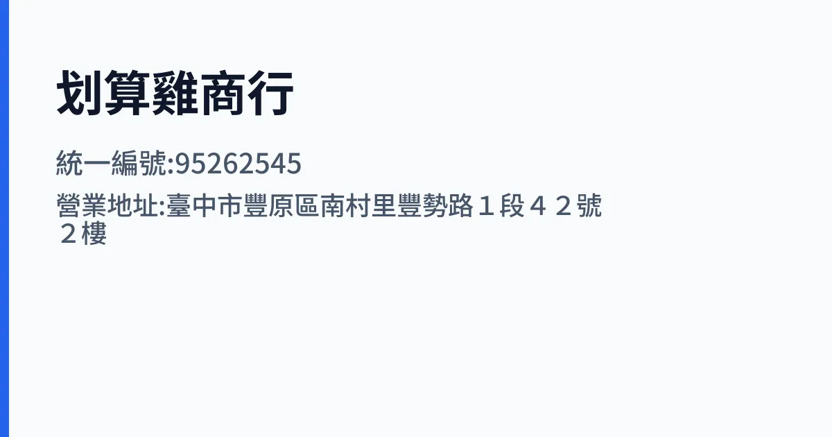 划算雞商行 - 統編 95262545(臺中市) 公司登記資料與營業項目詳細圖表