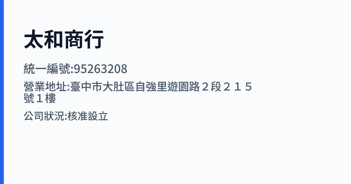 太和商行 - 統編 95263208(臺中市) 公司登記資料與營業項目詳細圖表