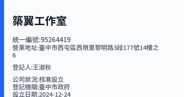 築翼工作室的照片-統編 95264419(臺中市) 公司登記資料與營業項目詳細圖表