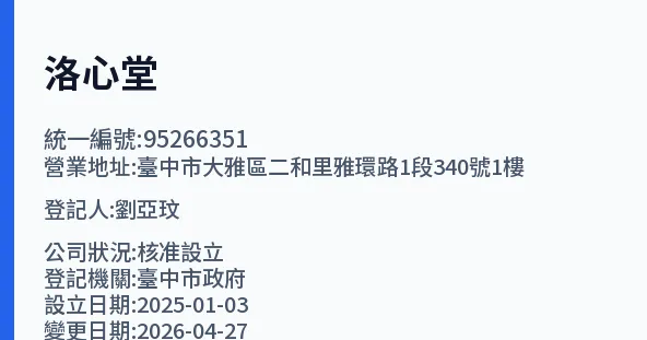 洛心堂的照片-統編 95266351(臺中市) 公司登記資料與營業項目詳細圖表