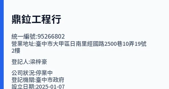 鼎鉝工程行的照片-統編 95266802(臺中市) 公司登記資料與營業項目詳細圖表