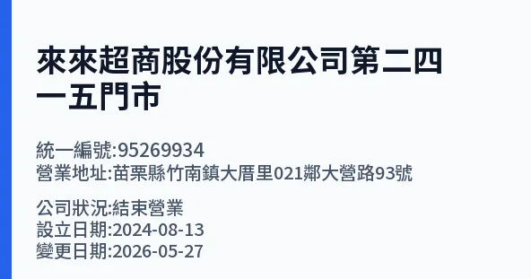 來來超商股份有限公司第二四一五門市的照片-統編 95269934(苗栗縣) 公司登記資料與營業項目詳細圖表