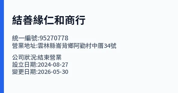 結善緣仁和商行的照片-統編 95270778(雲林縣) 公司登記資料與營業項目詳細圖表