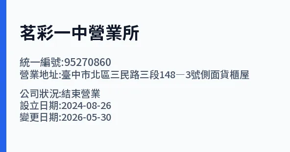 茗彩一中營業所的照片-統編 95270860(臺中市) 公司登記資料與營業項目詳細圖表