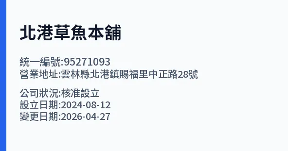 北港草魚本舖的照片-統編 95271093(雲林縣) 公司登記資料與營業項目詳細圖表
