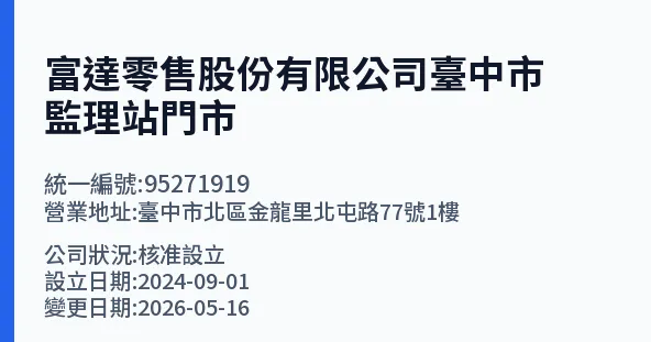 富達零售股份有限公司臺中市監理站門市的照片-統編 95271919(臺中市) 公司登記資料與營業項目詳細圖表