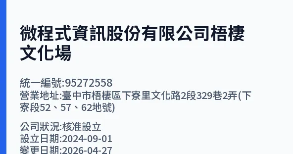 微程式資訊股份有限公司梧棲文化場的照片-統編 95272558(臺中市) 公司登記資料與營業項目詳細圖表