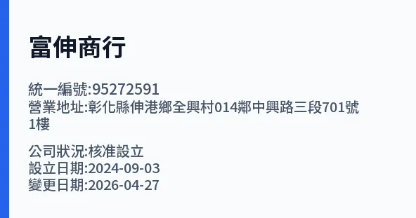 富伸商行的照片-統編 95272591(彰化縣) 公司登記資料與營業項目詳細圖表