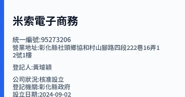 米索電子商務的照片-統編 95273206(彰化縣) 公司登記資料與營業項目詳細圖表