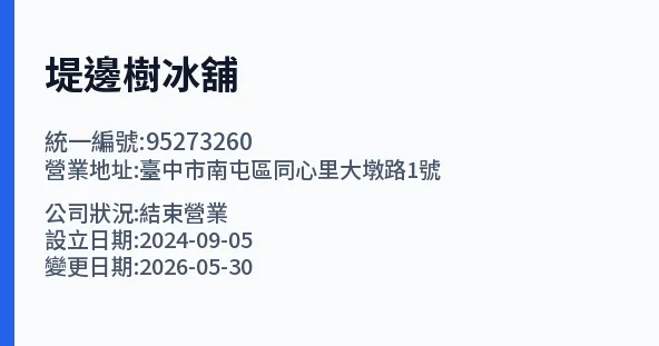 堤邊樹冰舖的照片-統編 95273260(臺中市) 公司登記資料與營業項目詳細圖表