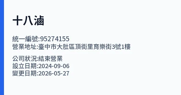 十八滷的照片-統編 95274155(臺中市) 公司登記資料與營業項目詳細圖表