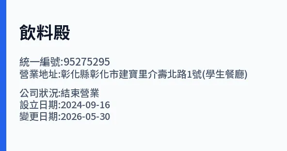 飲料殿的照片-統編 95275295(彰化縣) 公司登記資料與營業項目詳細圖表