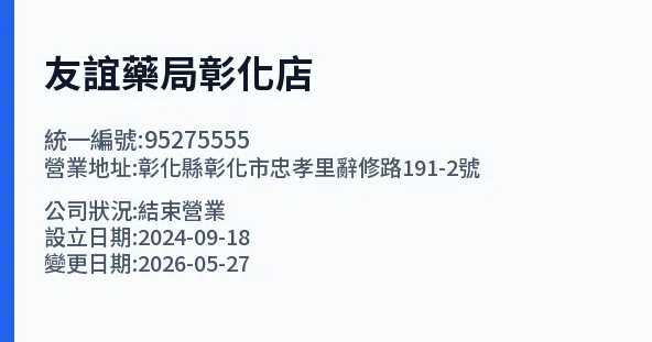 友誼藥局彰化店的照片-統編 95275555(彰化縣) 公司登記資料與營業項目詳細圖表