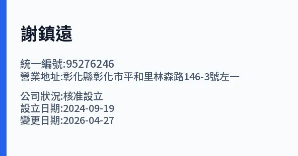 謝鎮遠的照片-統編 95276246(彰化縣) 公司登記資料與營業項目詳細圖表