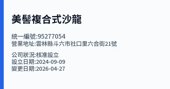 美髻複合式沙龍的照片-統編 95277054(雲林縣) 公司登記資料與營業項目詳細圖表