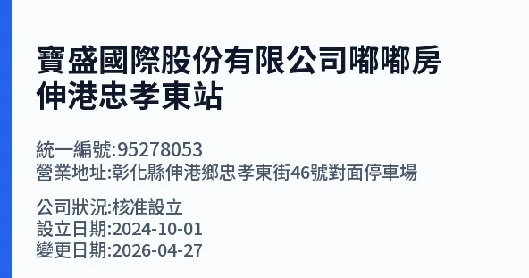 寶盛國際股份有限公司嘟嘟房伸港忠孝東站的照片-統編 95278053(彰化縣) 公司登記資料與營業項目詳細圖表