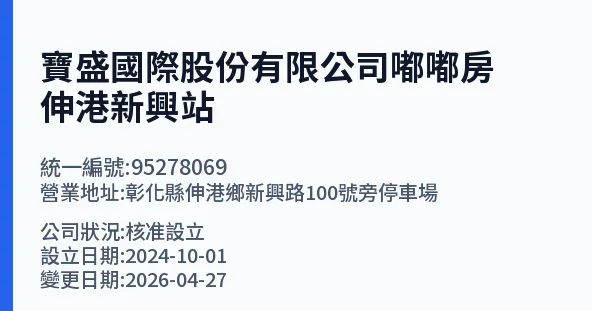 寶盛國際股份有限公司嘟嘟房伸港新興站的照片-統編 95278069(彰化縣) 公司登記資料與營業項目詳細圖表
