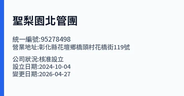 聖梨園北管團的照片-統編 95278498(彰化縣) 公司登記資料與營業項目詳細圖表