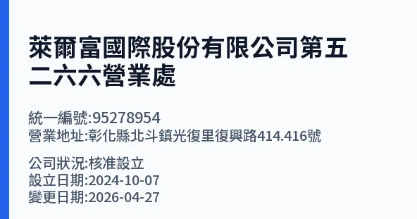 萊爾富國際股份有限公司第五二六六營業處的照片-統編 95278954(彰化縣) 公司登記資料與營業項目詳細圖表