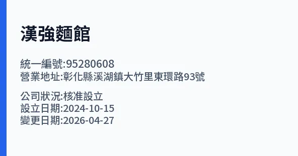 漢強麵館的照片-統編 95280608(彰化縣) 公司登記資料與營業項目詳細圖表