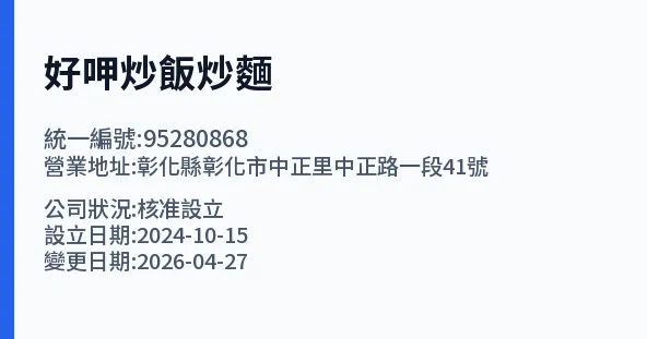 好呷炒飯炒麵的照片-統編 95280868(彰化縣) 公司登記資料與營業項目詳細圖表