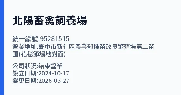 北陽畜禽飼養場的照片-統編 95281515(臺中市) 公司登記資料與營業項目詳細圖表