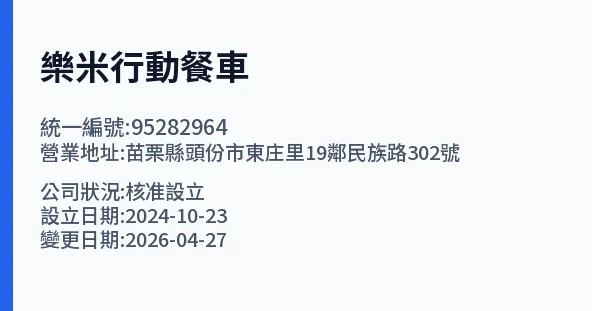 樂米行動餐車的照片-統編 95282964(苗栗縣) 公司登記資料與營業項目詳細圖表