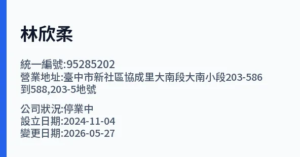 林欣柔的照片-統編 95285202(臺中市) 公司登記資料與營業項目詳細圖表