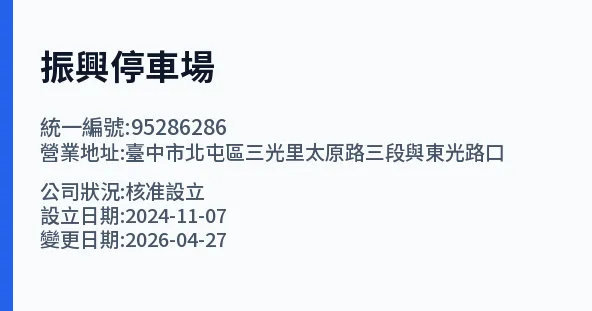 振興停車場的照片-統編 95286286(臺中市) 公司登記資料與營業項目詳細圖表