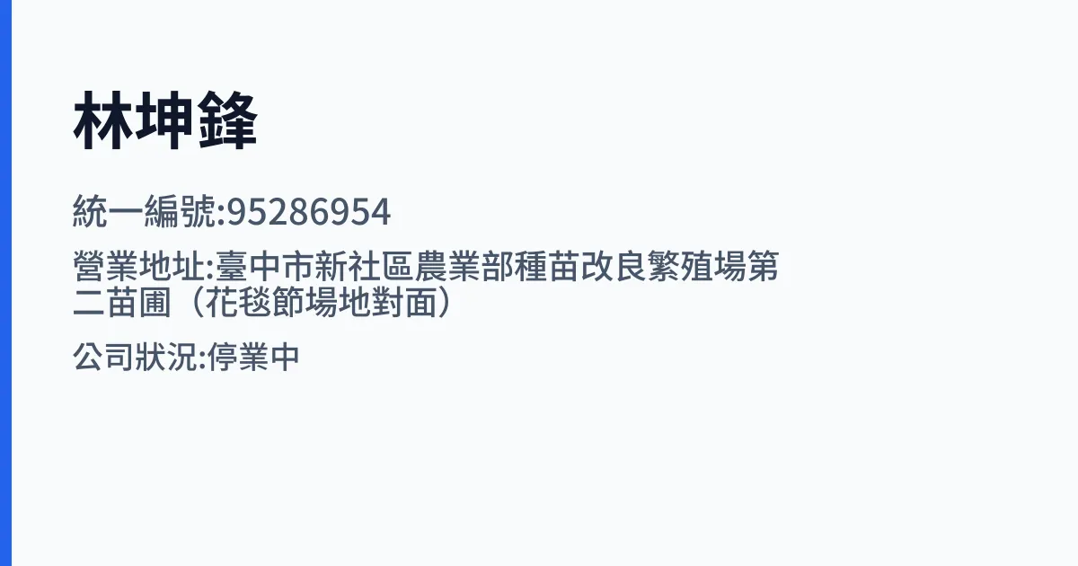 林坤鋒 - 統編 95286954(臺中市) 公司登記資料與營業項目詳細圖表