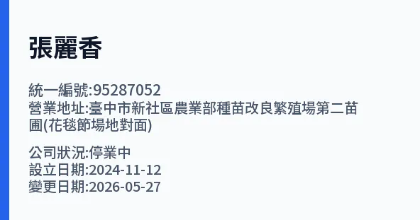 張麗香的照片-統編 95287052(臺中市) 公司登記資料與營業項目詳細圖表