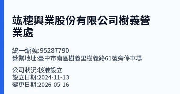 竑穗興業股份有限公司樹義營業處的照片-統編 95287790(臺中市) 公司登記資料與營業項目詳細圖表