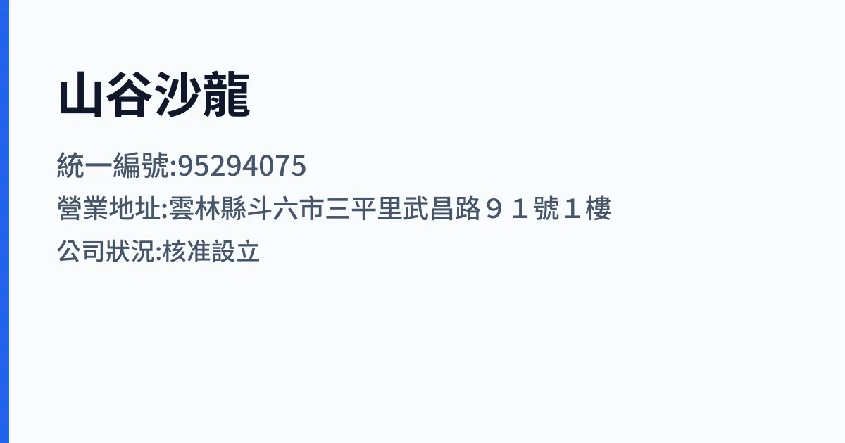 山谷沙龍 - 統編 95294075(雲林縣) 公司登記資料與營業項目詳細圖表