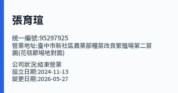 張育瑄的照片-統編 95297925(臺中市) 公司登記資料與營業項目詳細圖表