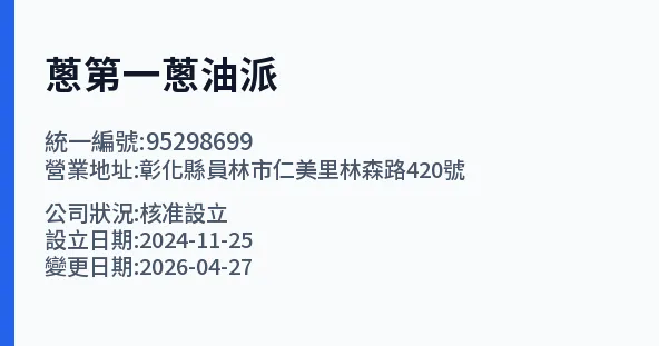 蔥第一蔥油派的照片-統編 95298699(彰化縣) 公司登記資料與營業項目詳細圖表