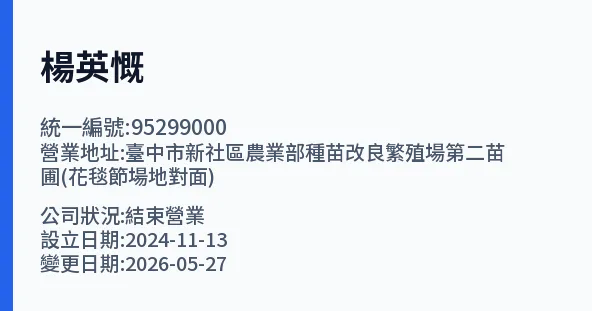 楊英慨的照片-統編 95299000(臺中市) 公司登記資料與營業項目詳細圖表