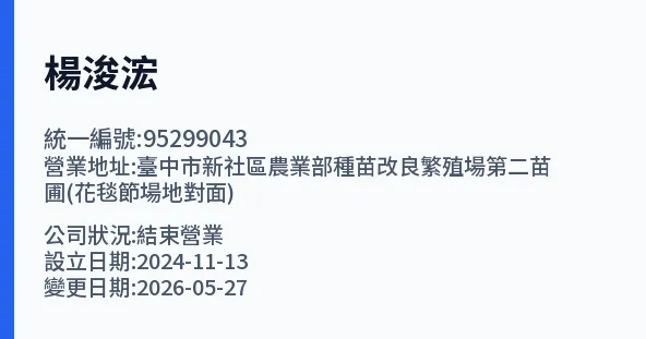 楊浚浤的照片-統編 95299043(臺中市) 公司登記資料與營業項目詳細圖表