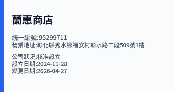 蘭惠商店的照片-統編 95299711(彰化縣) 公司登記資料與營業項目詳細圖表