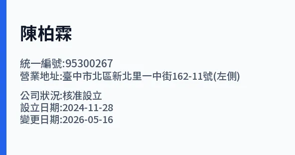 陳柏霖的照片-統編 95300267(臺中市) 公司登記資料與營業項目詳細圖表