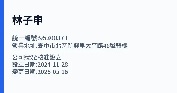 林子申的照片-統編 95300371(臺中市) 公司登記資料與營業項目詳細圖表