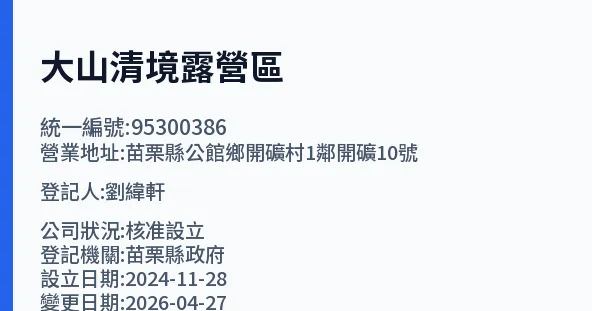 大山清境露營區的照片-統編 95300386(苗栗縣) 公司登記資料與營業項目詳細圖表