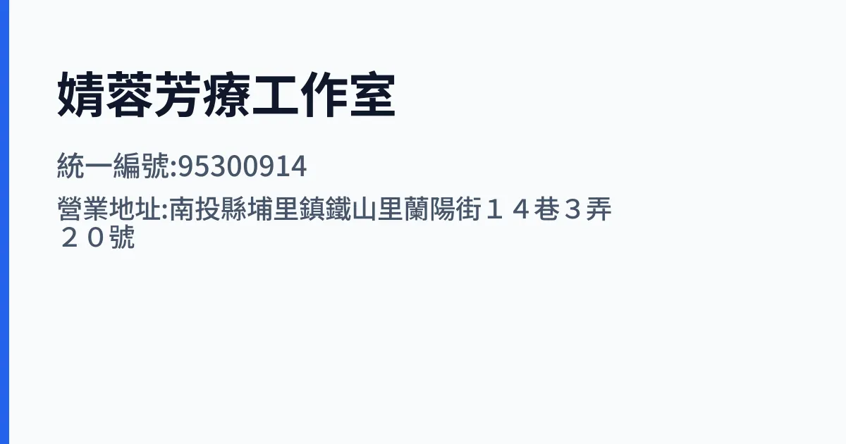 婧蓉芳療工作室 - 統編 95300914(南投縣) 公司登記資料與營業項目詳細圖表