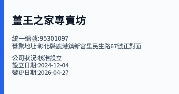 薑王之家專賣坊的照片-統編 95301097(彰化縣) 公司登記資料與營業項目詳細圖表