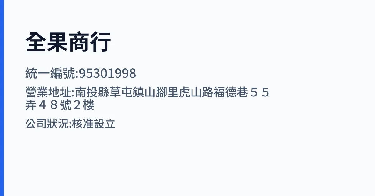 全果商行 - 統編 95301998(南投縣) 公司登記資料與營業項目詳細圖表