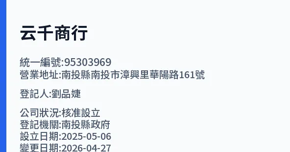云千商行的照片-統編 95303969(南投縣) 公司登記資料與營業項目詳細圖表