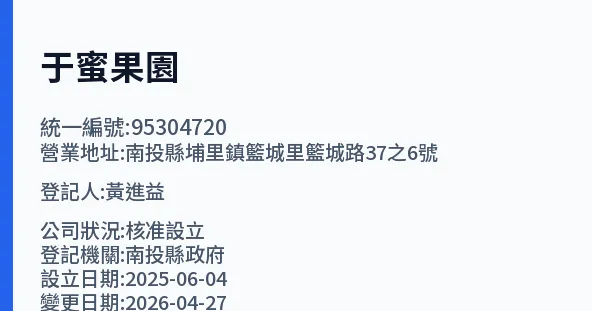 于蜜果園的照片-統編 95304720(南投縣) 公司登記資料與營業項目詳細圖表
