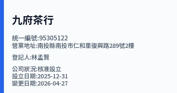 九府茶行的照片-統編 95305122(南投縣) 公司登記資料與營業項目詳細圖表