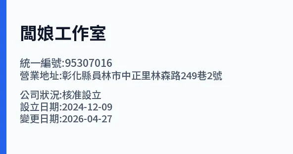 闆娘工作室的照片-統編 95307016(彰化縣) 公司登記資料與營業項目詳細圖表