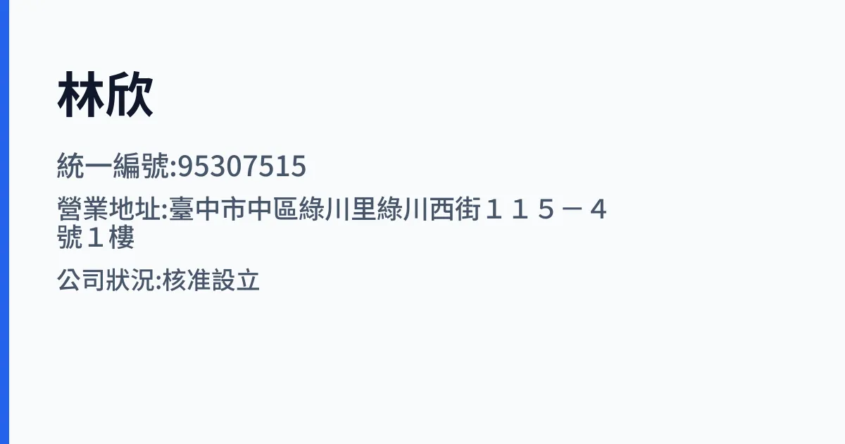 林欣 - 統編 95307515(臺中市) 公司登記資料與營業項目詳細圖表